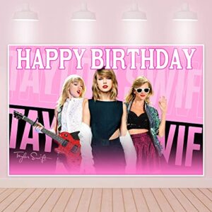 Tay-llor Singer Party Supplies Backdrop with Famous Singers, Party Happy Birthday Backdrop, Music Theme Birthday Decorations for Girls Fans