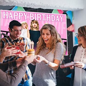 Tay-llor Singer Party Supplies Backdrop with Famous Singers, Party Happy Birthday Backdrop, Music Theme Birthday Decorations for Girls Fans