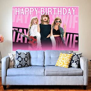 Tay-llor Singer Party Supplies Backdrop with Famous Singers, Party Happy Birthday Backdrop, Music Theme Birthday Decorations for Girls Fans