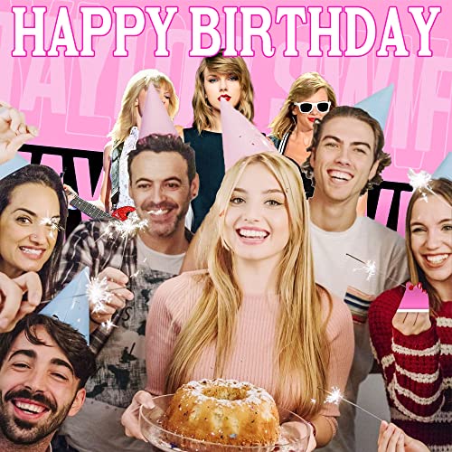 Tay-llor Singer Party Supplies Backdrop with Famous Singers, Party Happy Birthday Backdrop, Music Theme Birthday Decorations for Girls Fans