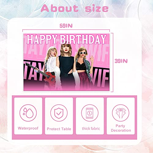 Tay-llor Singer Party Supplies Backdrop with Famous Singers, Party Happy Birthday Backdrop, Music Theme Birthday Decorations for Girls Fans