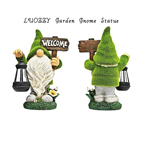 LUOZZY Flocked Garden Gnomes Statues with Solar Lights Garden Welcome Statue for Garden Yard Decorations