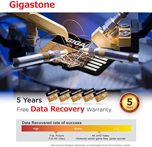 [5-Yrs Free Data Recovery] Gigastone 512GB Micro SD Card, 4K Camera Extreme, MicroSDXC Memory Card for GoPro, Action Camera, Nintendo-Switch, DJI, UHD Video, R/W up to 100/60MB/s, UHS-I U3 A2 V30 C10