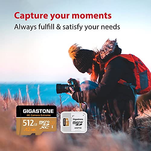 [5-Yrs Free Data Recovery] Gigastone 512GB Micro SD Card, 4K Camera Extreme, MicroSDXC Memory Card for GoPro, Action Camera, Nintendo-Switch, DJI, UHD Video, R/W up to 100/60MB/s, UHS-I U3 A2 V30 C10