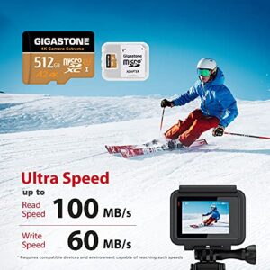 [5-Yrs Free Data Recovery] Gigastone 512GB Micro SD Card, 4K Camera Extreme, MicroSDXC Memory Card for GoPro, Action Camera, Nintendo-Switch, DJI, UHD Video, R/W up to 100/60MB/s, UHS-I U3 A2 V30 C10