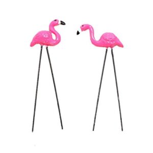 fiddlehead fairy garden retro miniature flamingo picks (set of 2) assorted #16813