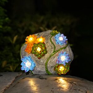 yngsayc-por solar-garden-statue-outdoor-decor – figurine with succulent and 7 led lights,garden memorial stones,outside decoration for patio yard porch lawn ornaments gardening gift