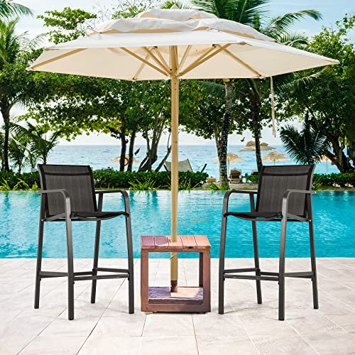 MAMIZO Outdoor Bar Stools Set of 2, Bar Chairs with Footrest and Armrest, Bar Height Patio Stools with High Back for Garden, Courtyard, Pool, Deck, All-Weather Textilene Patio Furniture Set,Bar chairs