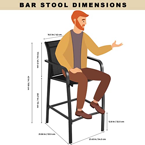 MAMIZO Outdoor Bar Stools Set of 2, Bar Chairs with Footrest and Armrest, Bar Height Patio Stools with High Back for Garden, Courtyard, Pool, Deck, All-Weather Textilene Patio Furniture Set,Bar chairs