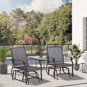 Outsunny Outdoor Glider Chairs with Coffee Table, Patio 2-Seat Rocking Chair Swing Loveseat with Breathable Sling for Backyard, Garden and Porch, Grey