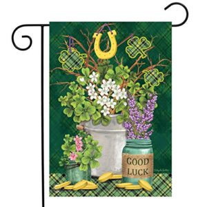 briarwood lane lucky potted shamrocks st patricks day garden flag – 12.5″ x 18″ – irish garden flag – celtic garden flag – saint patricks day garden flag – celtic shamrock garden flag – irish flag