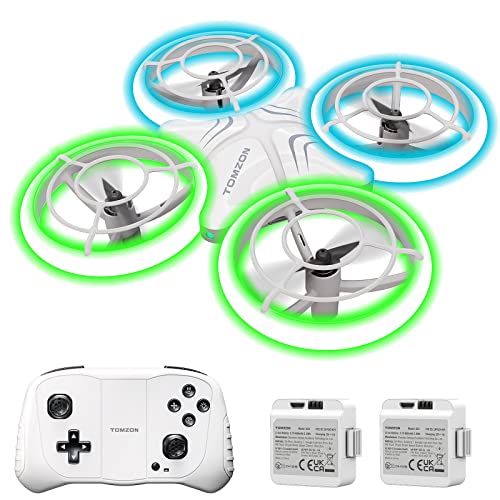 TOMZON A34 Drone for Kids with Green and Blue LED Lights, RC Mini Drone with Altitude Hold, 3D Flip, Headless Mode and 3 Speeds, Quadcopter with 5 Light Modes, 2 Batteries, Toy Gift for Boys and Girls