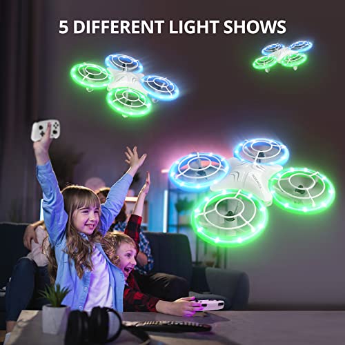 TOMZON A34 Drone for Kids with Green and Blue LED Lights, RC Mini Drone with Altitude Hold, 3D Flip, Headless Mode and 3 Speeds, Quadcopter with 5 Light Modes, 2 Batteries, Toy Gift for Boys and Girls