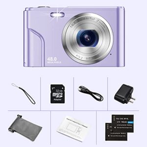 Digital Camera for Teens Kids, 1080P 48MP Kids Camera with 32GB SD Card, 2.4 Inch LCD Screen Kids Digital Camera with 16X Digital Zoom, Compact Kid Camera for Kids Girls Boys Adults Beginners (Purple)