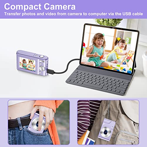 Digital Camera for Teens Kids, 1080P 48MP Kids Camera with 32GB SD Card, 2.4 Inch LCD Screen Kids Digital Camera with 16X Digital Zoom, Compact Kid Camera for Kids Girls Boys Adults Beginners (Purple)