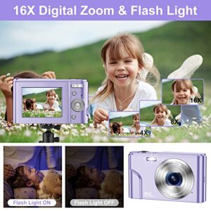 Digital Camera for Teens Kids, 1080P 48MP Kids Camera with 32GB SD Card, 2.4 Inch LCD Screen Kids Digital Camera with 16X Digital Zoom, Compact Kid Camera for Kids Girls Boys Adults Beginners (Purple)