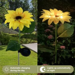 QFC Sunflower Solar Lights Outdoor Garden Decorations, Upgraded 2 PCS Solar Garden Lights for Yard Decor, Waterproof LED Sunflowers Artificial Flowers Lights for Lawn, Patio, Porch, Backyard (2PCS)