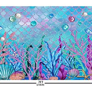 ABLIN 7x5ft Under The Sea Backdrop for Photoshoot Purple Corals Pearls Photography Background Little Mermaid Party Decorations for Girls Photo Shoot Props Cake Table Banner