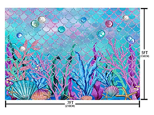 ABLIN 7x5ft Under The Sea Backdrop for Photoshoot Purple Corals Pearls Photography Background Little Mermaid Party Decorations for Girls Photo Shoot Props Cake Table Banner