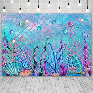 ABLIN 7x5ft Under The Sea Backdrop for Photoshoot Purple Corals Pearls Photography Background Little Mermaid Party Decorations for Girls Photo Shoot Props Cake Table Banner