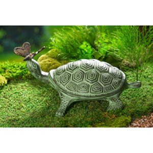 Evergreen Garden Beautiful Summer Turtle and Butterfly Metal Garden Statue - 9 x 14 x 7 Inches Fade and Weather Resistant Outdoor Decoration for Homes, Yards and Gardens