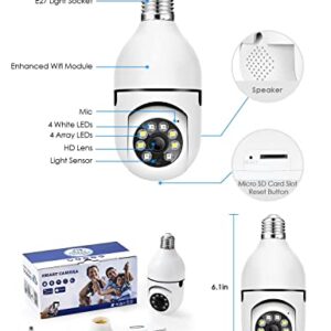 BESDERSEC Security Cameras Wireless Outdoor, Pan/Tilt Light Bulb Security Camera 360° Panoramic FHD 1080P Wi-Fi Outdoor Security Camera with IR Light Motion Sensor 2-Way Audio