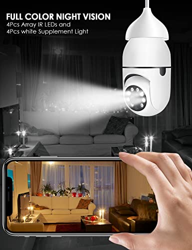 BESDERSEC Security Cameras Wireless Outdoor, Pan/Tilt Light Bulb Security Camera 360° Panoramic FHD 1080P Wi-Fi Outdoor Security Camera with IR Light Motion Sensor 2-Way Audio