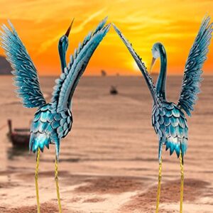 Natelf Garden Crane Statues for Outdoor, Blue Heron Decoy Garden Sculptures, Standing Metal Bird Yard Art for Patio Pond Backyard Decor(Set of 2)