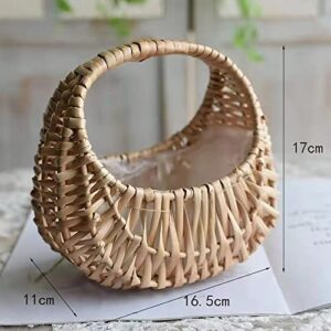 Magqipie Rattan Flower Basket 6.7 Inch Wicker Basket Hand Made Storage Basket with Handle Wedding Flower Girls Basket for Home Garden Decor