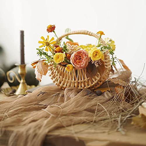 Magqipie Rattan Flower Basket 6.7 Inch Wicker Basket Hand Made Storage Basket with Handle Wedding Flower Girls Basket for Home Garden Decor