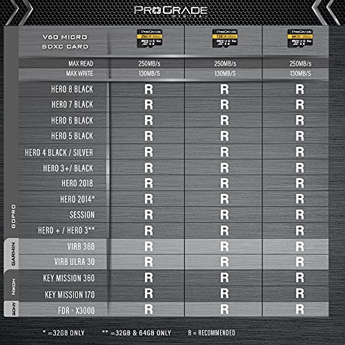 ProGrade Digital microSD Memory Card - V60 microSD Card for DSLR and Action Cameras - High Speed Transfer of Files & Large Storage - Up to 250MB/s Read and 130MB/s Write Speed 256 GB