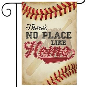 wondever no place like home baseball garden flag 12×18 double sided vertical burlap bat ball sport yard flags for yard lawn softball sport outside flags decor