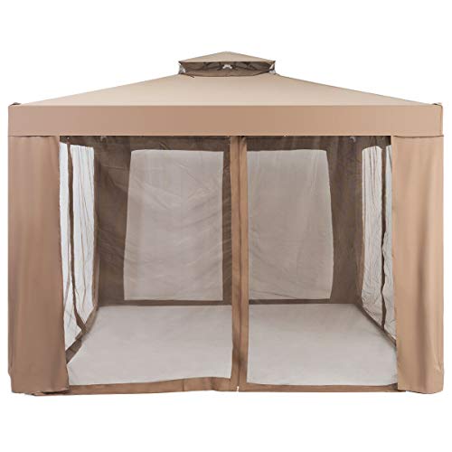 Tangkula 10x10 Ft Outdoor Gazebo, Patio Tents and Garden Structures Gazebo W/Netting, Outdoor Gazebo Canopy Shelter for Home/Garden/Lawn/Patio House Party (Brown)