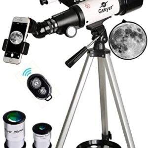 Gskyer Telescope, 70mm Aperture 400mm AZ Mount Astronomical Refracting Telescope for Kids Beginners - Travel Telescope with Carry Bag, Phone Adapter and Wireless Remote