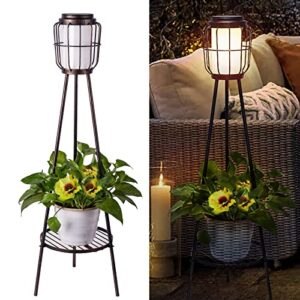 floor lamp outdoor waterproof solar outside lamps floor lights plant outdoor stands solar yard lanterns for patio, deck, porch, lawn, garden (2 pack, bronze)