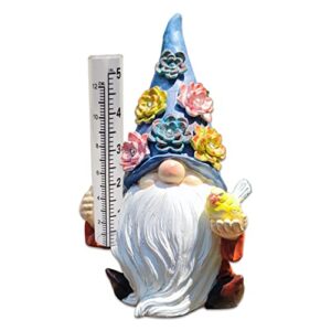 VIVICOMFY Resin Gnome Solar Rian Gauges,Resin Gnome Garden Statue with a Glass Rain Gauge,Hand Painted Gnome Sculpture Water Gauge for Garden Patio,Outdoor Solar Gnome Statue with Rain Gauge