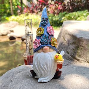 VIVICOMFY Resin Gnome Solar Rian Gauges,Resin Gnome Garden Statue with a Glass Rain Gauge,Hand Painted Gnome Sculpture Water Gauge for Garden Patio,Outdoor Solar Gnome Statue with Rain Gauge