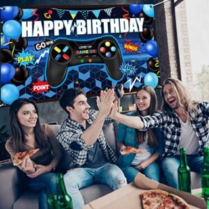 Video Game Happy Birthday Backdrop Game on Birthday Party Backdrop Banner Level up Gaming Theme Party Background Photo Props for Video Game Party Wall Decorations Supplies (Blue)