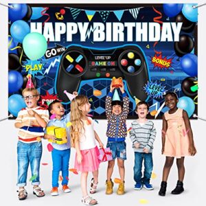 Video Game Happy Birthday Backdrop Game on Birthday Party Backdrop Banner Level up Gaming Theme Party Background Photo Props for Video Game Party Wall Decorations Supplies (Blue)