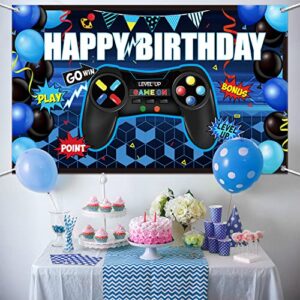 Video Game Happy Birthday Backdrop Game on Birthday Party Backdrop Banner Level up Gaming Theme Party Background Photo Props for Video Game Party Wall Decorations Supplies (Blue)