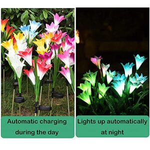 Seasonsky 6 PCS Outdoor Solar Garden Stake Lights, Solar Lily Lights Solar Garden Lights Outdoor Decorative, Flower Garden Stake Backyard Decor Yard Decorations, Pathway, Patio