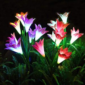 Seasonsky 6 PCS Outdoor Solar Garden Stake Lights, Solar Lily Lights Solar Garden Lights Outdoor Decorative, Flower Garden Stake Backyard Decor Yard Decorations, Pathway, Patio