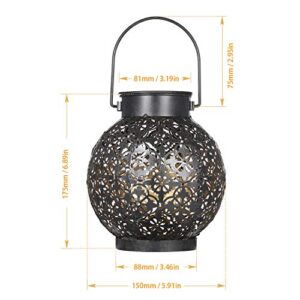 Solar Lanterns Outdoor, Shineslay Solar Lanterns Outdoor IP44 Waterproof, 2 Pack Hollowed-Out Metal Retro Hanging LED Lights, Sensitive Lighting Control Lamp for Patio Courtyard Balcony Garden