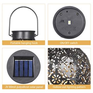 Solar Lanterns Outdoor, Shineslay Solar Lanterns Outdoor IP44 Waterproof, 2 Pack Hollowed-Out Metal Retro Hanging LED Lights, Sensitive Lighting Control Lamp for Patio Courtyard Balcony Garden