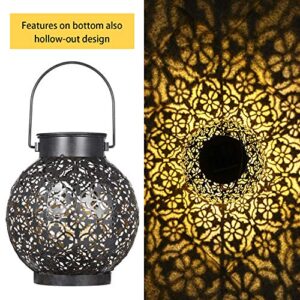 Solar Lanterns Outdoor, Shineslay Solar Lanterns Outdoor IP44 Waterproof, 2 Pack Hollowed-Out Metal Retro Hanging LED Lights, Sensitive Lighting Control Lamp for Patio Courtyard Balcony Garden