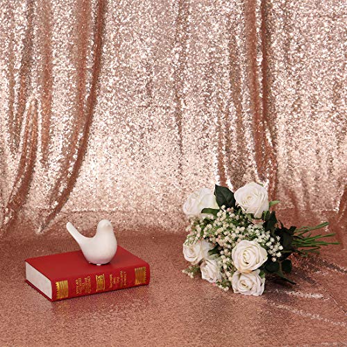 2Pcs 3Ft x 8Ft Rose Gold Sequin Backdrop Curtain, Glitter Photography Background, Sequence Xmas Thanksgiving Backdrop for Wedding Party Holiday Festival Decor…