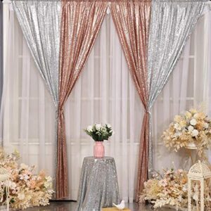 2Pcs 3Ft x 8Ft Rose Gold Sequin Backdrop Curtain, Glitter Photography Background, Sequence Xmas Thanksgiving Backdrop for Wedding Party Holiday Festival Decor…