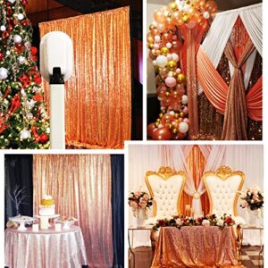 2Pcs 3Ft x 8Ft Rose Gold Sequin Backdrop Curtain, Glitter Photography Background, Sequence Xmas Thanksgiving Backdrop for Wedding Party Holiday Festival Decor…