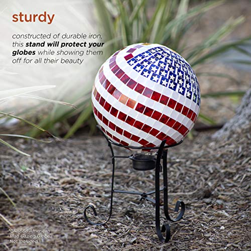 Alpine Corporation 10" Tall Indoor/Outdoor Glass Gazing Globe Metal Stand, Black