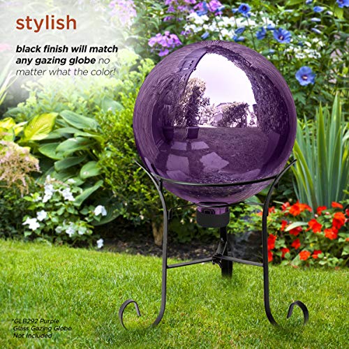 Alpine Corporation 10" Tall Indoor/Outdoor Glass Gazing Globe Metal Stand, Black